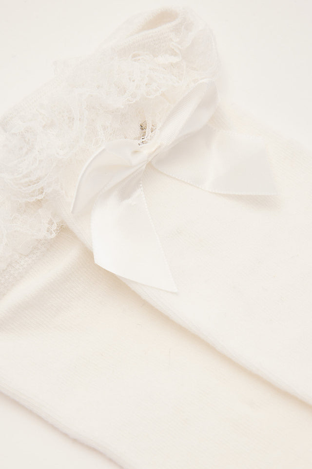 Token Long Lace Frill Bow Sock White – Universal Store